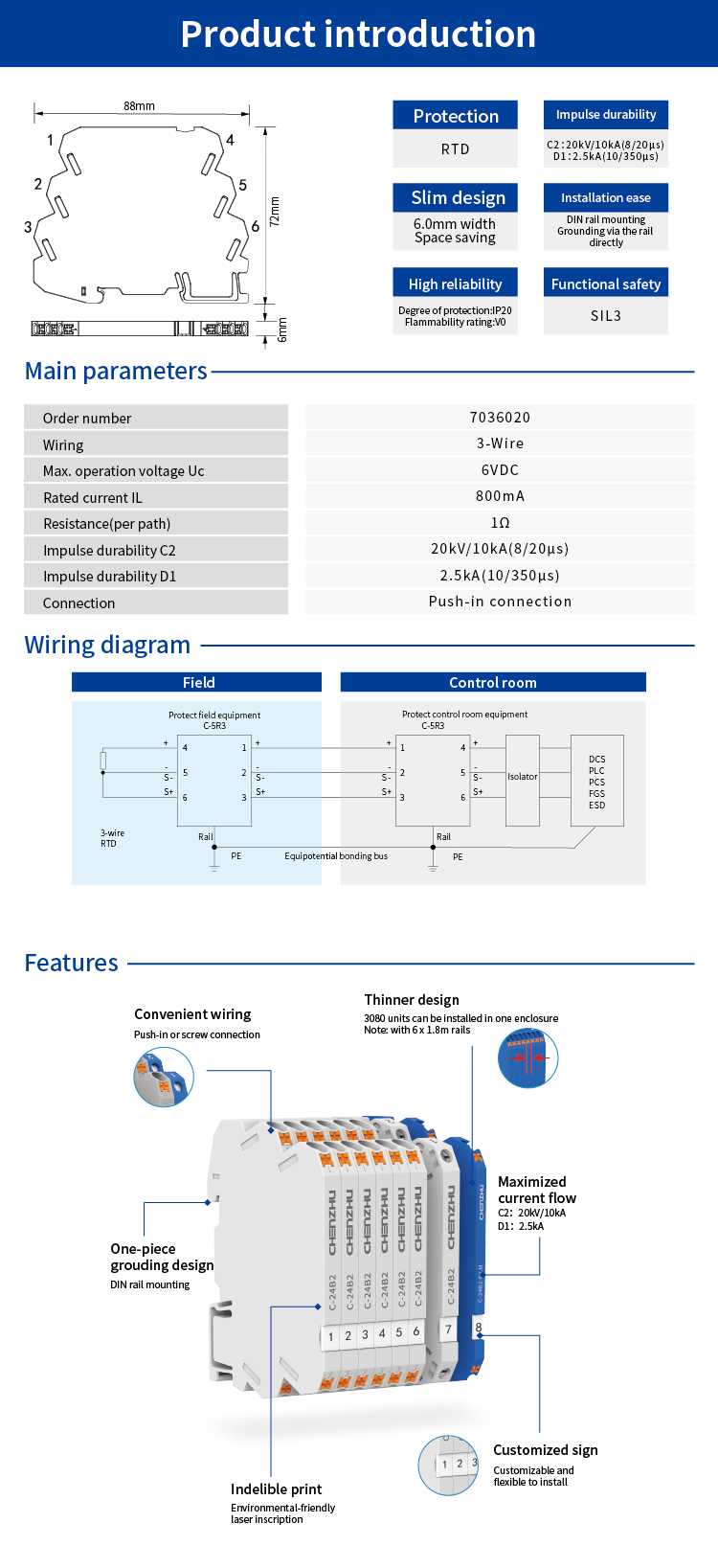 C-5R3-SPD for Signal (5V; 3 wires; In=10kA ) 7036020-上海辰竹仪表有限公司